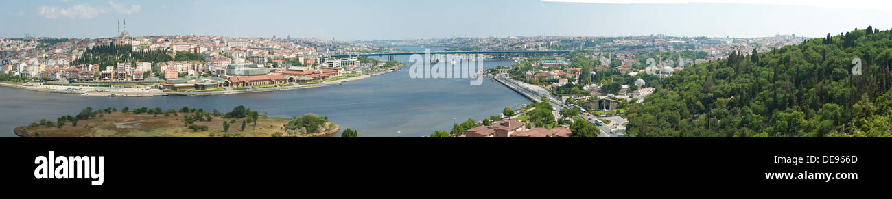 Panoramic aerial view over the Bosphorus River and Istanbul from famous ...