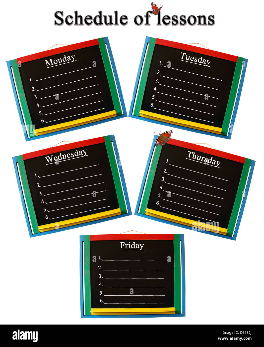 schedule of lessons for a week isolated on white background Stock Photo ...