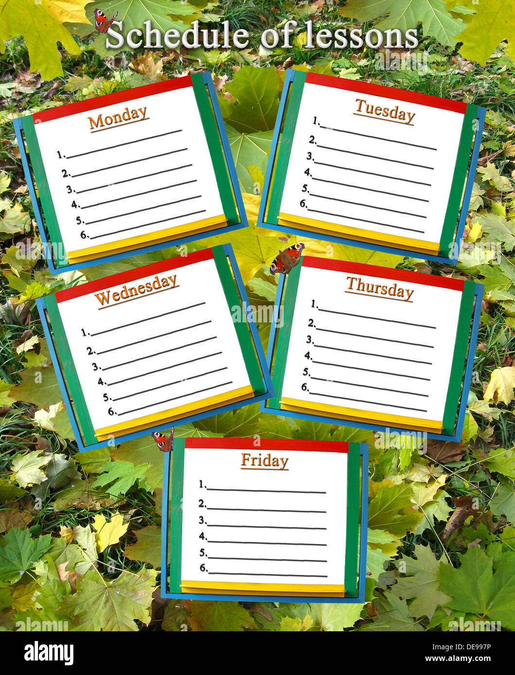 schedule of lessons for a week isolated on white background Stock Photo ...