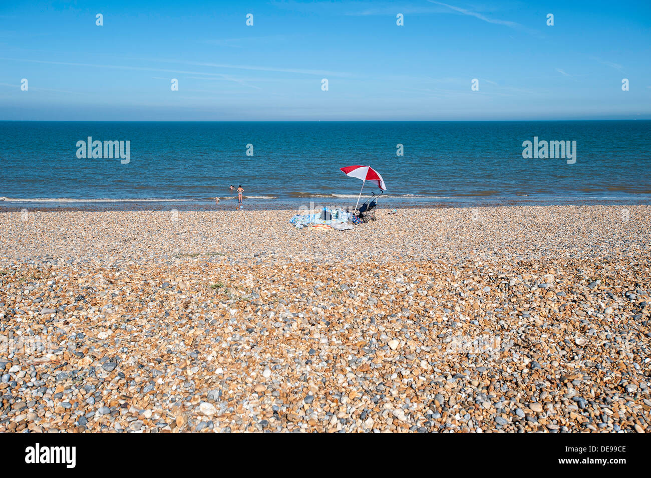 Pebble beach overlooking Sandwich Bay, Kent, United Kingdom Stock Photo ...