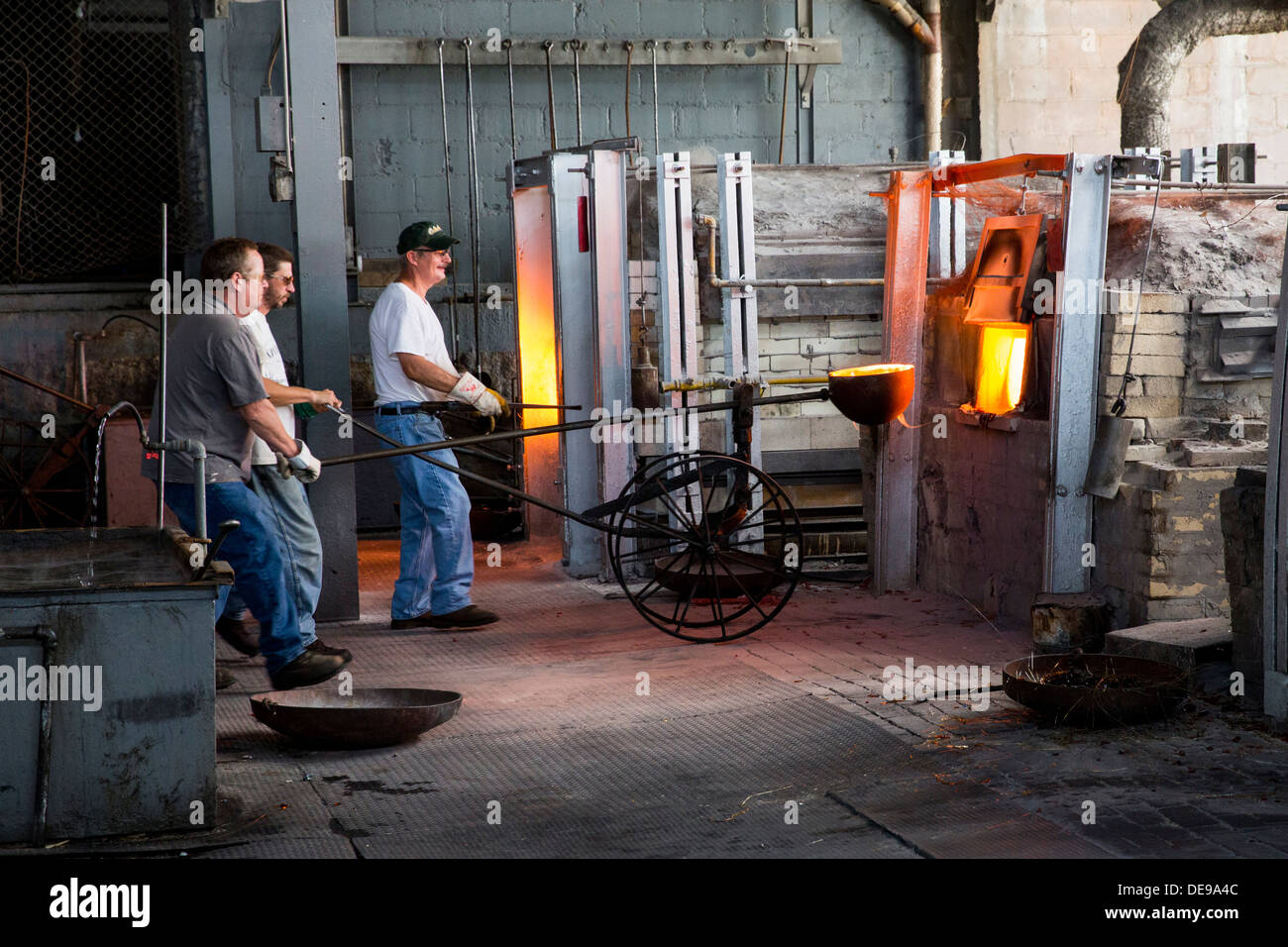 Stained glass production at the Wissmach Glass Company factory Stock ...