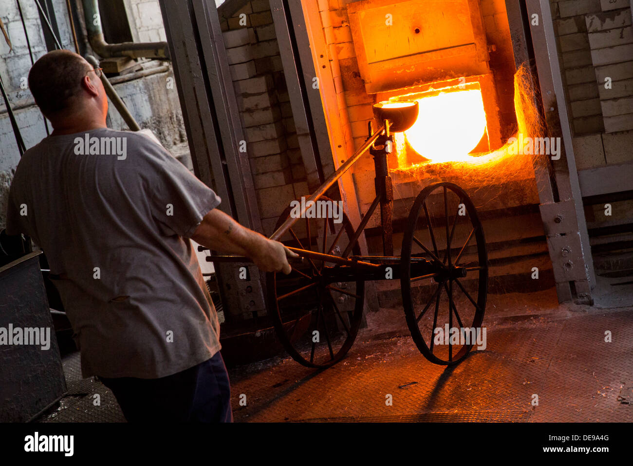 Stained glass production at the Wissmach Glass Company factory Stock ...
