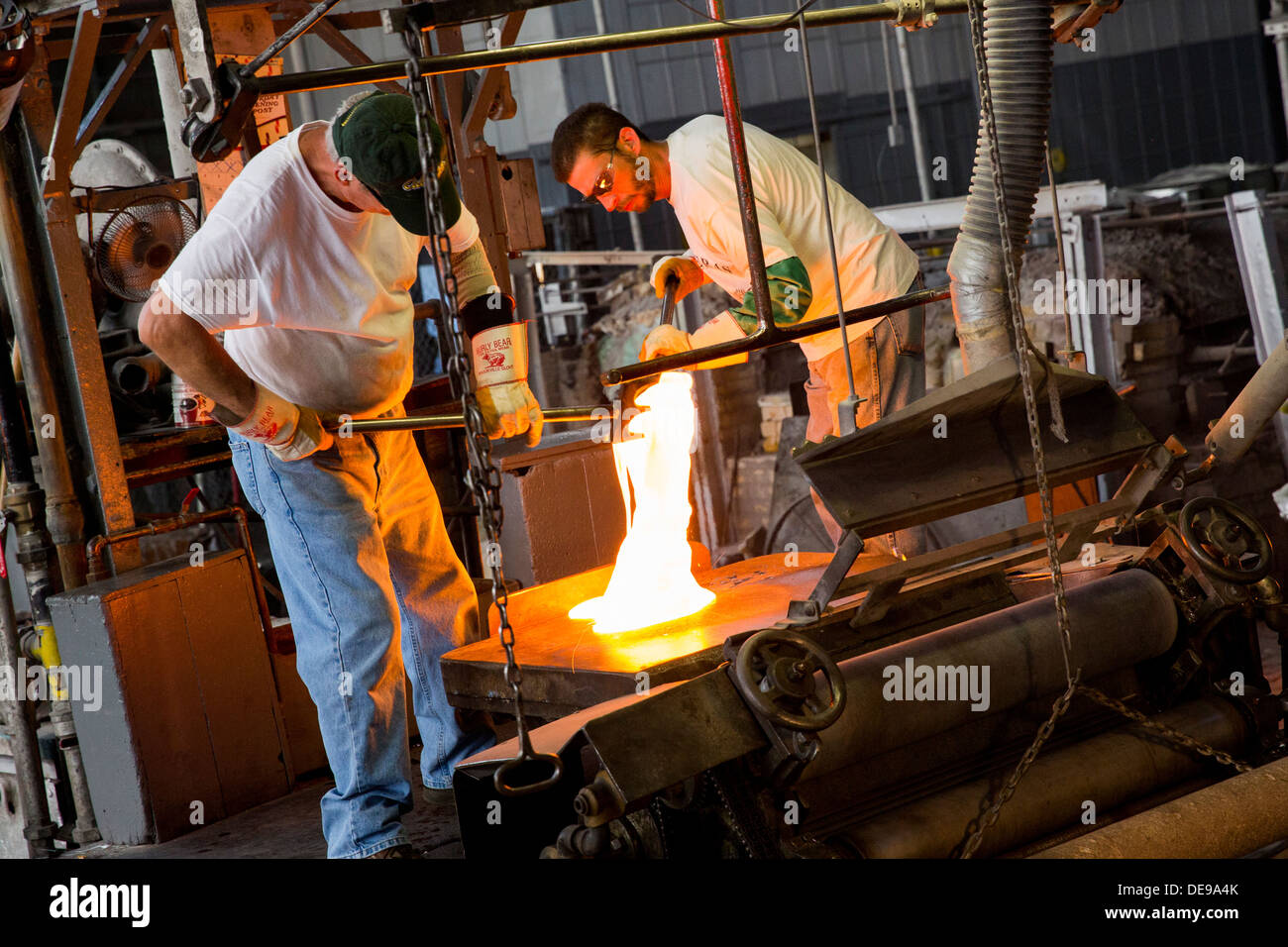 Stained glass production at the Wissmach Glass Company factory Stock ...