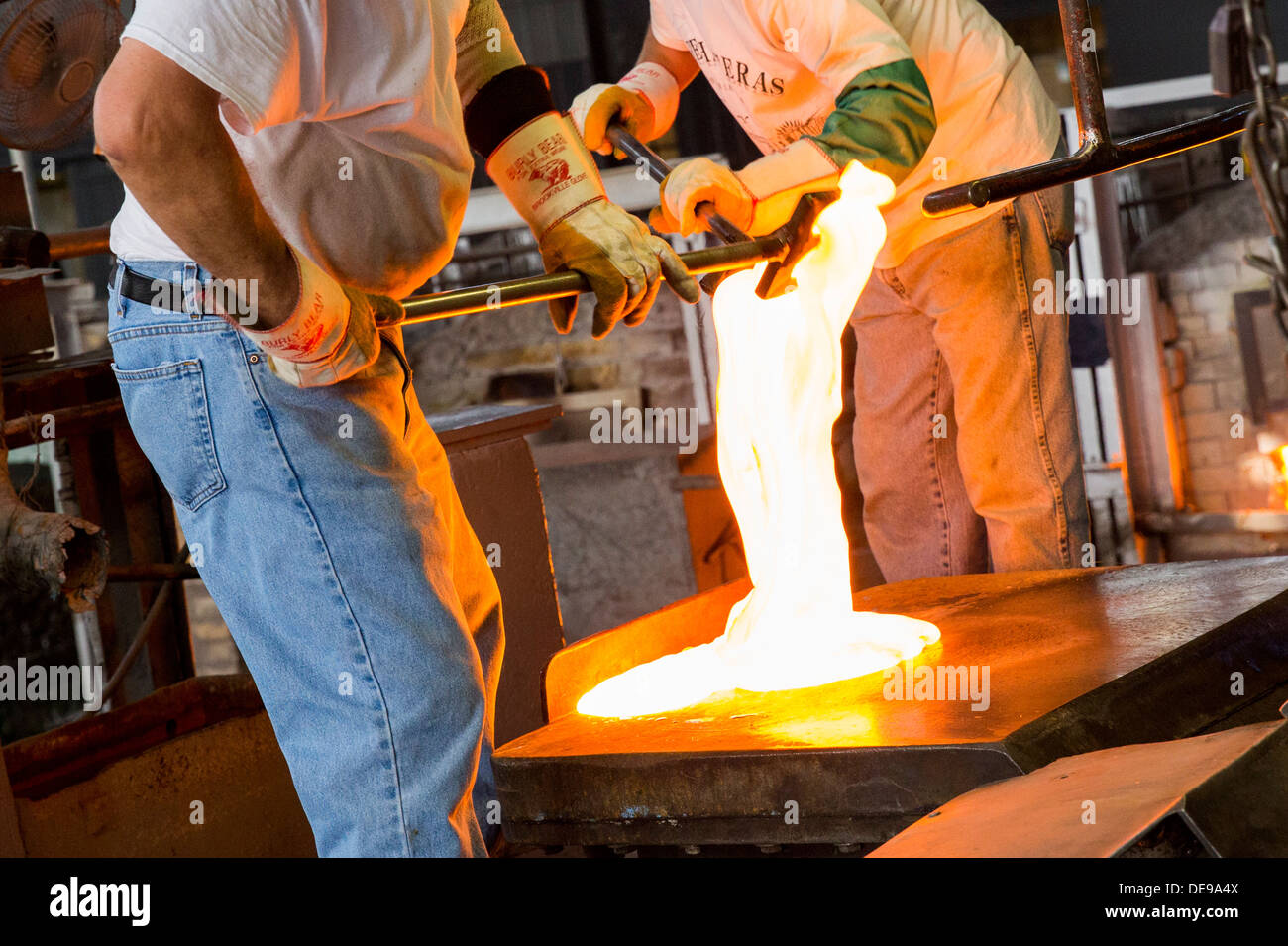 Stained glass production at the Wissmach Glass Company factory Stock ...