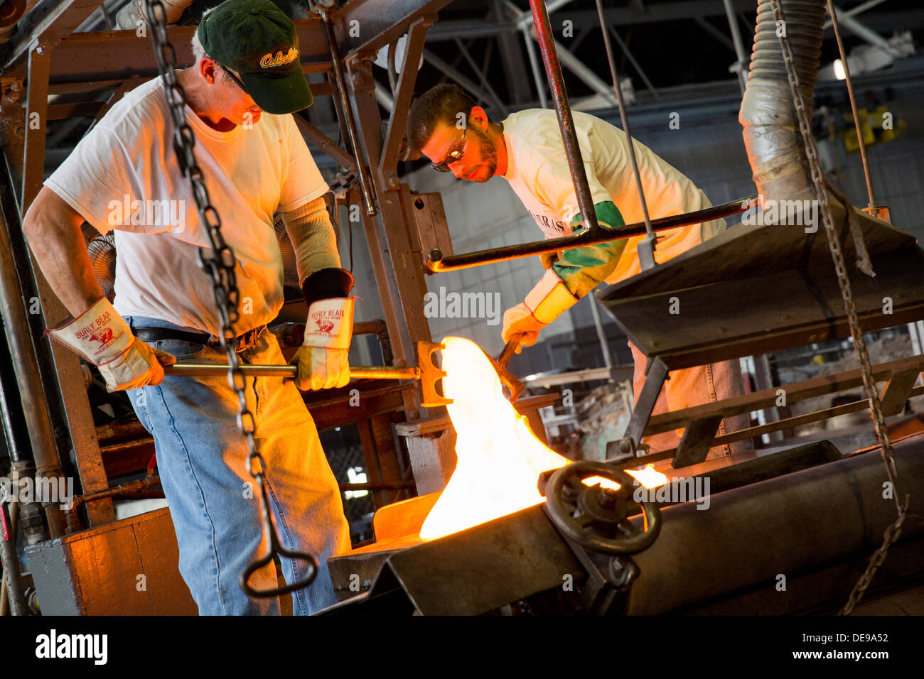 Stained glass production at the Wissmach Glass Company factory Stock ...