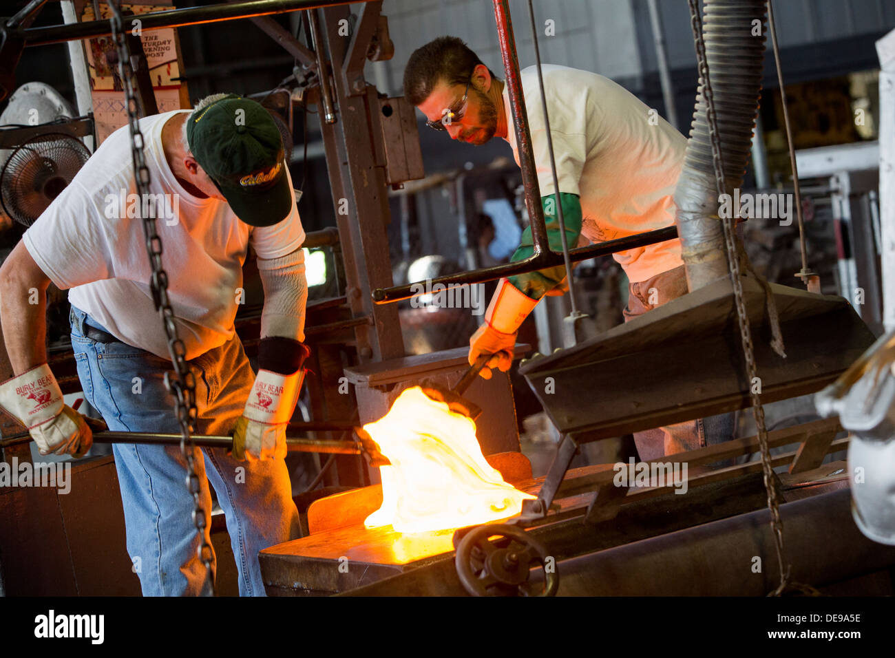 Stained glass production at the Wissmach Glass Company factory Stock ...
