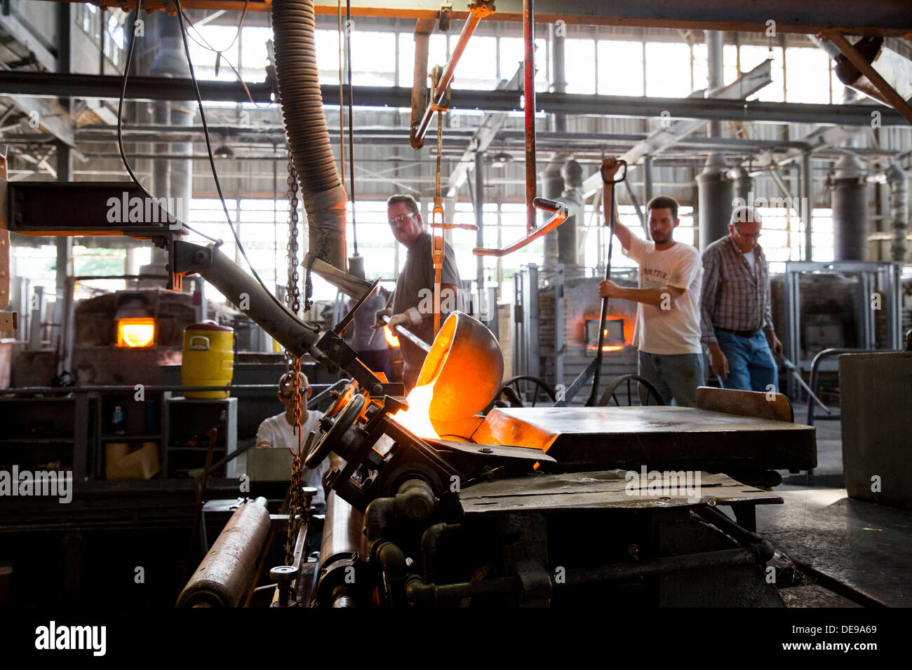 Stained glass production at the Wissmach Glass Company factory Stock ...