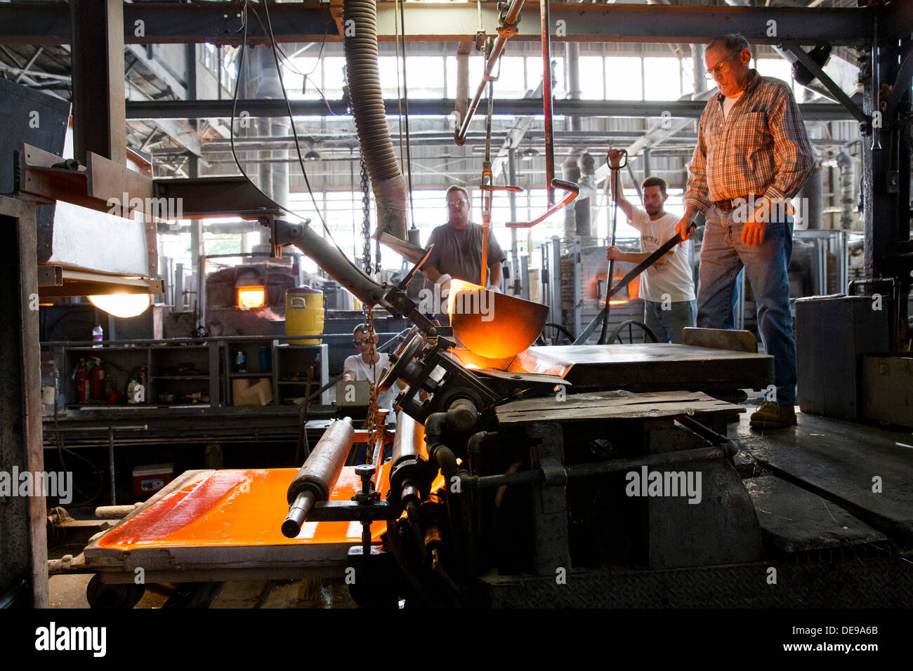 Stained glass production at the Wissmach Glass Company factory Stock ...