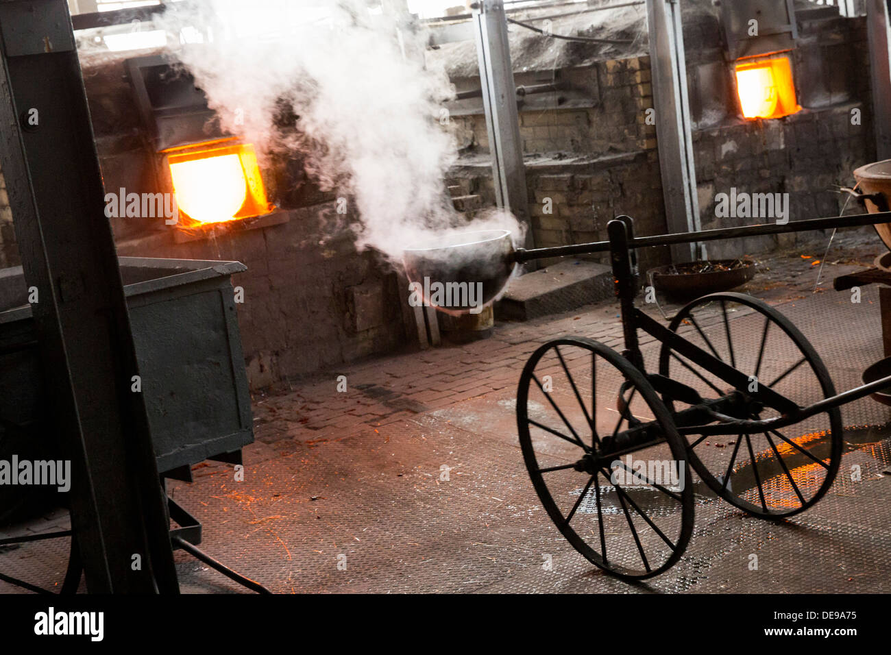 Stained glass production at the Wissmach Glass Company factory Stock ...