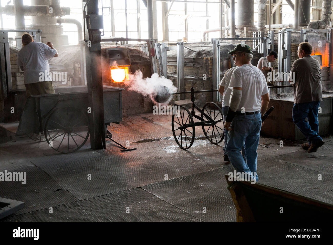 Stained glass production at the Wissmach Glass Company factory Stock ...
