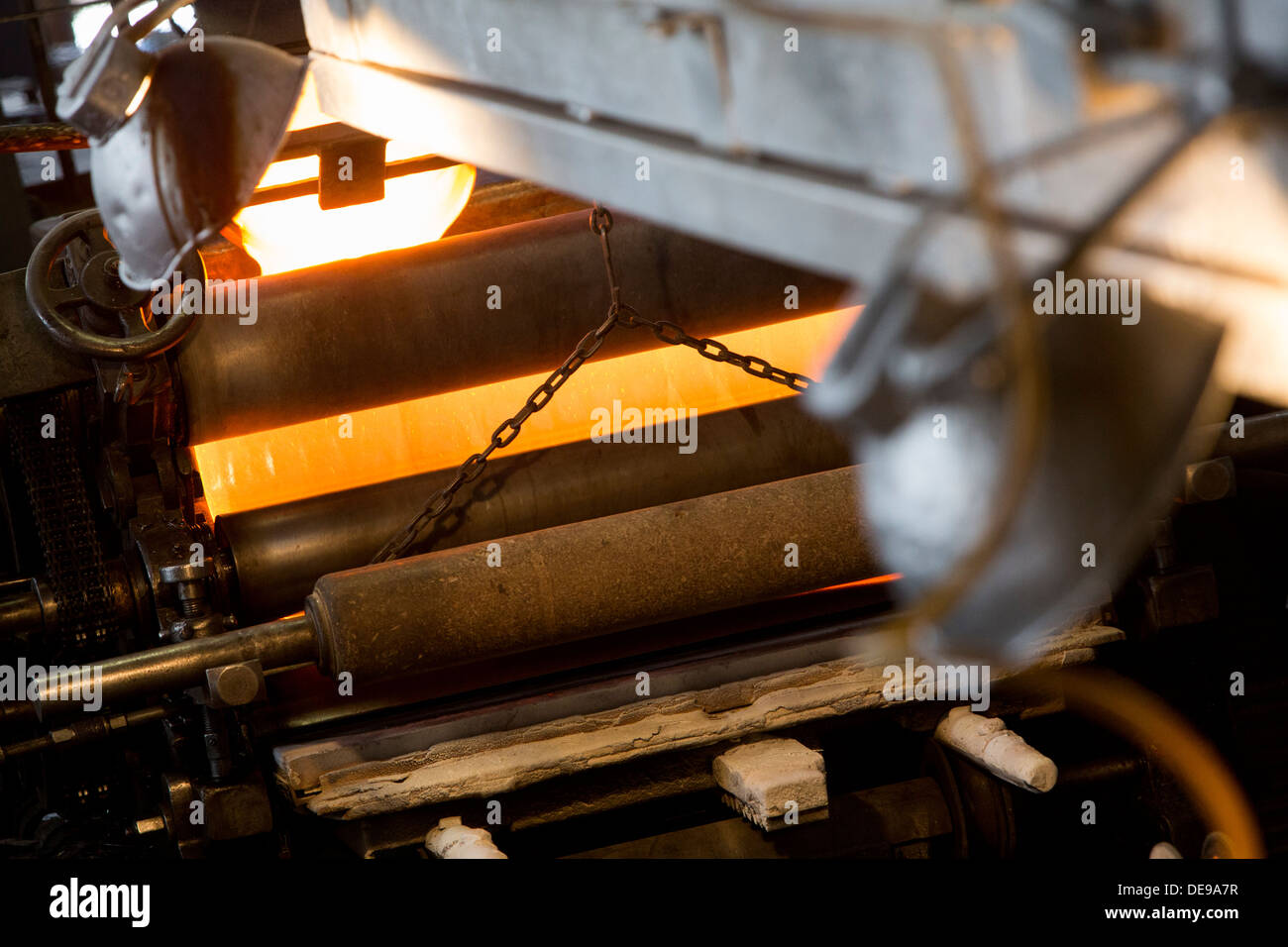 Stained glass production at the Wissmach Glass Company factory Stock ...