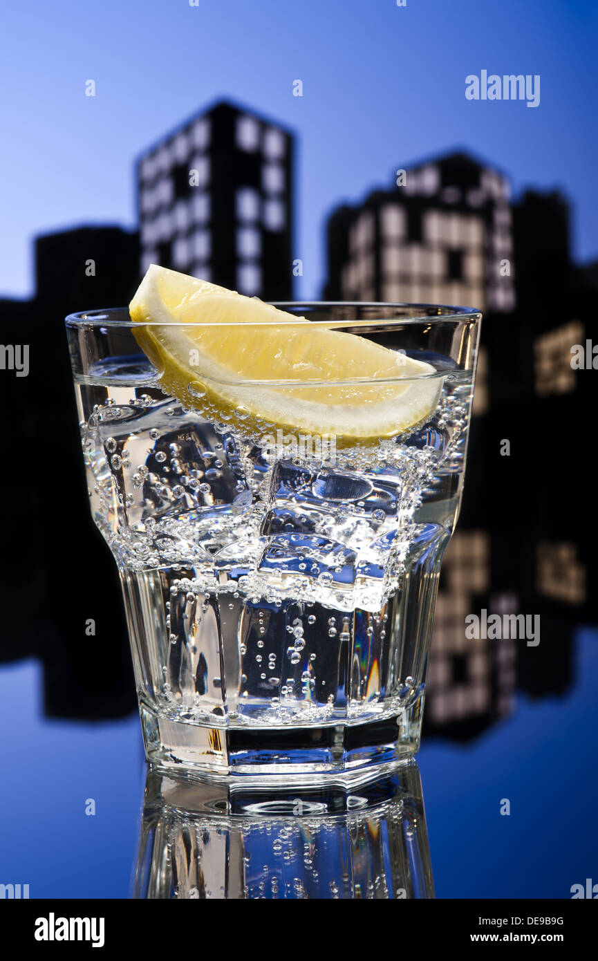 Metropolis Gin Tonic cocktail cocktail in city skyline setting Stock ...