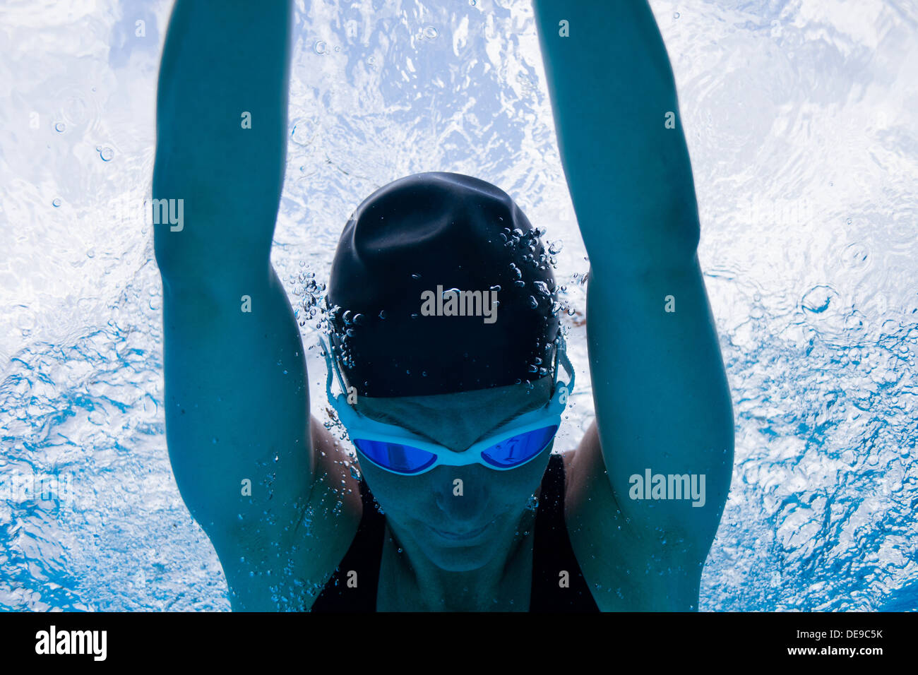 Closeup of female swimmer diving underwater in swimming pool Stock ...