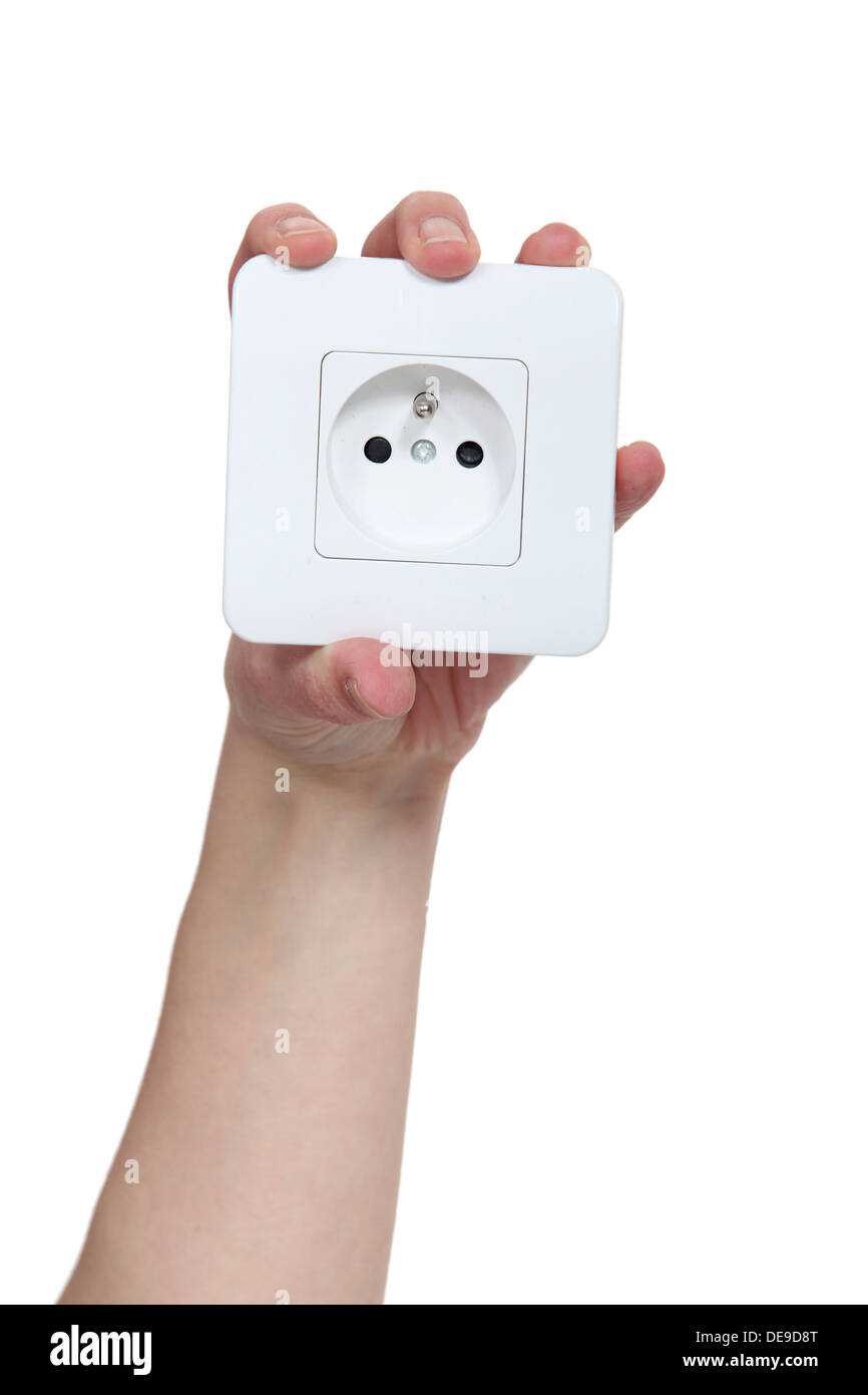 Hand holding electrical socket Stock Photo - Alamy