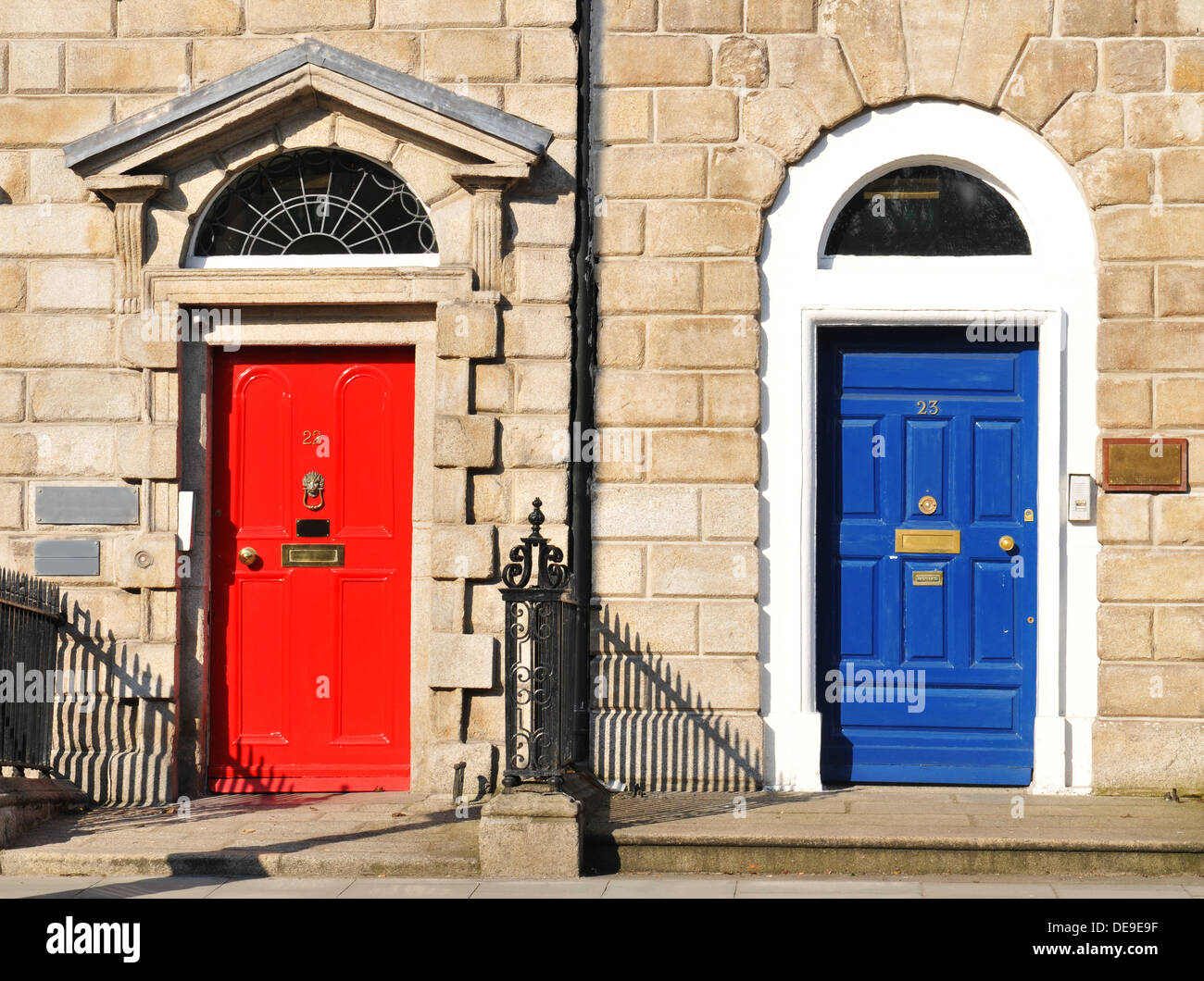 Red and blue doors in Dublin, Ireland Stock Photo - Alamy