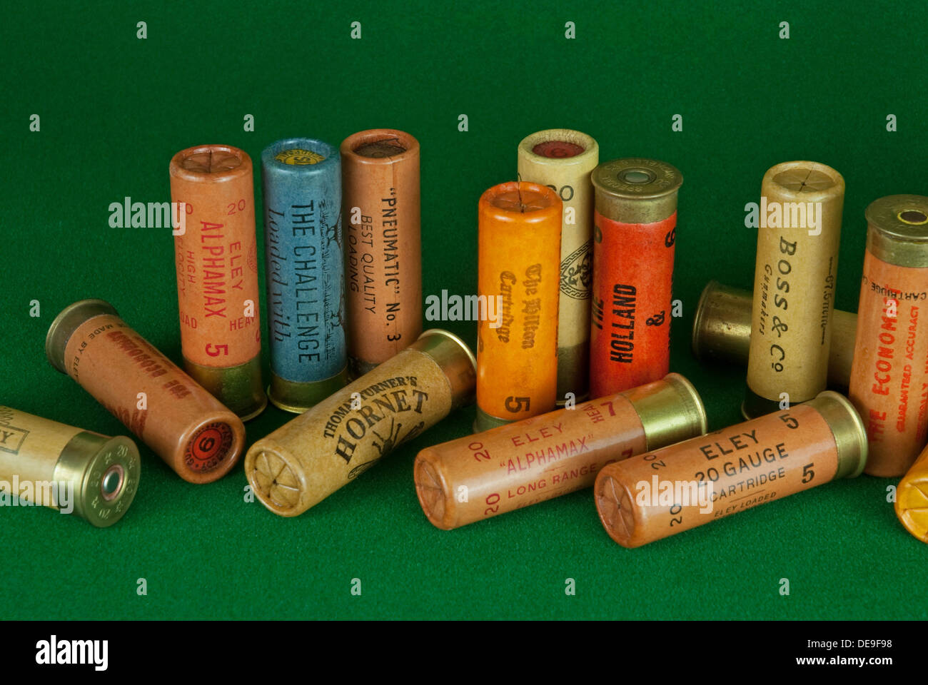 A selection of vintage British 20 bore paper shotgun cartridges Stock ...