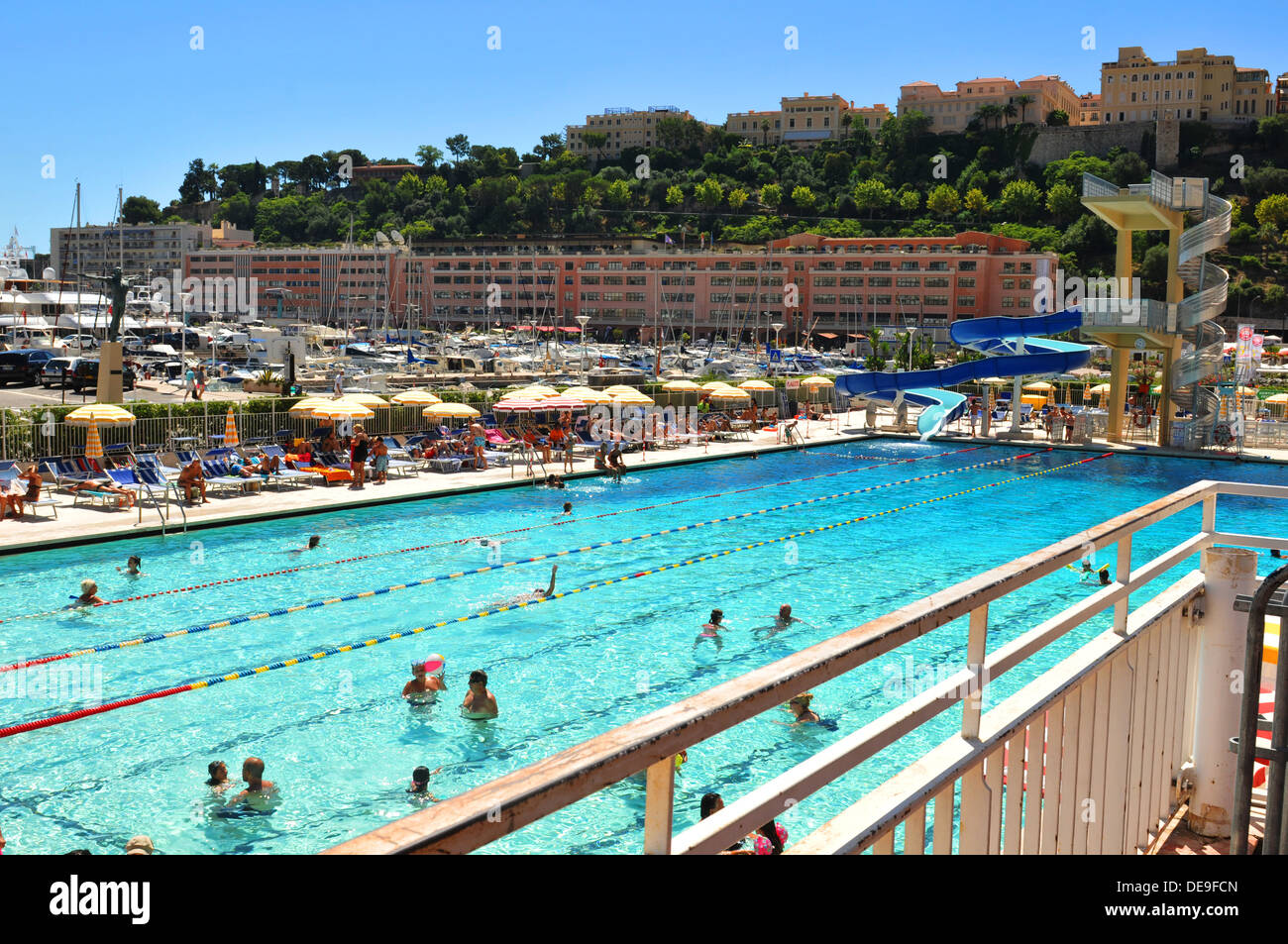 Monte Carlo, Monaco - 30 July, 2013: Luxurious swimming complex in ...