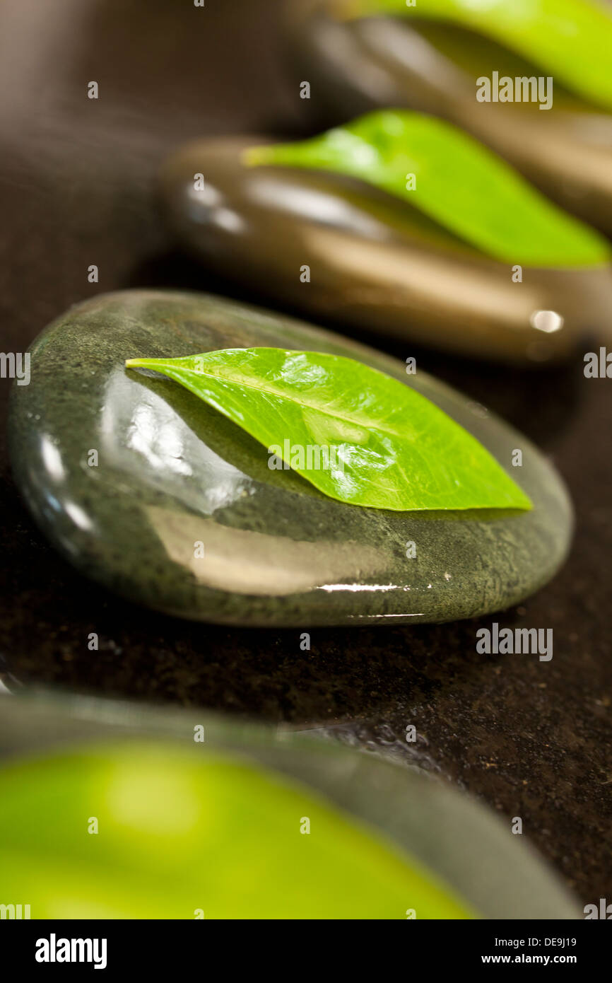 Spa massage hot stones in green environment Stock Photo - Alamy