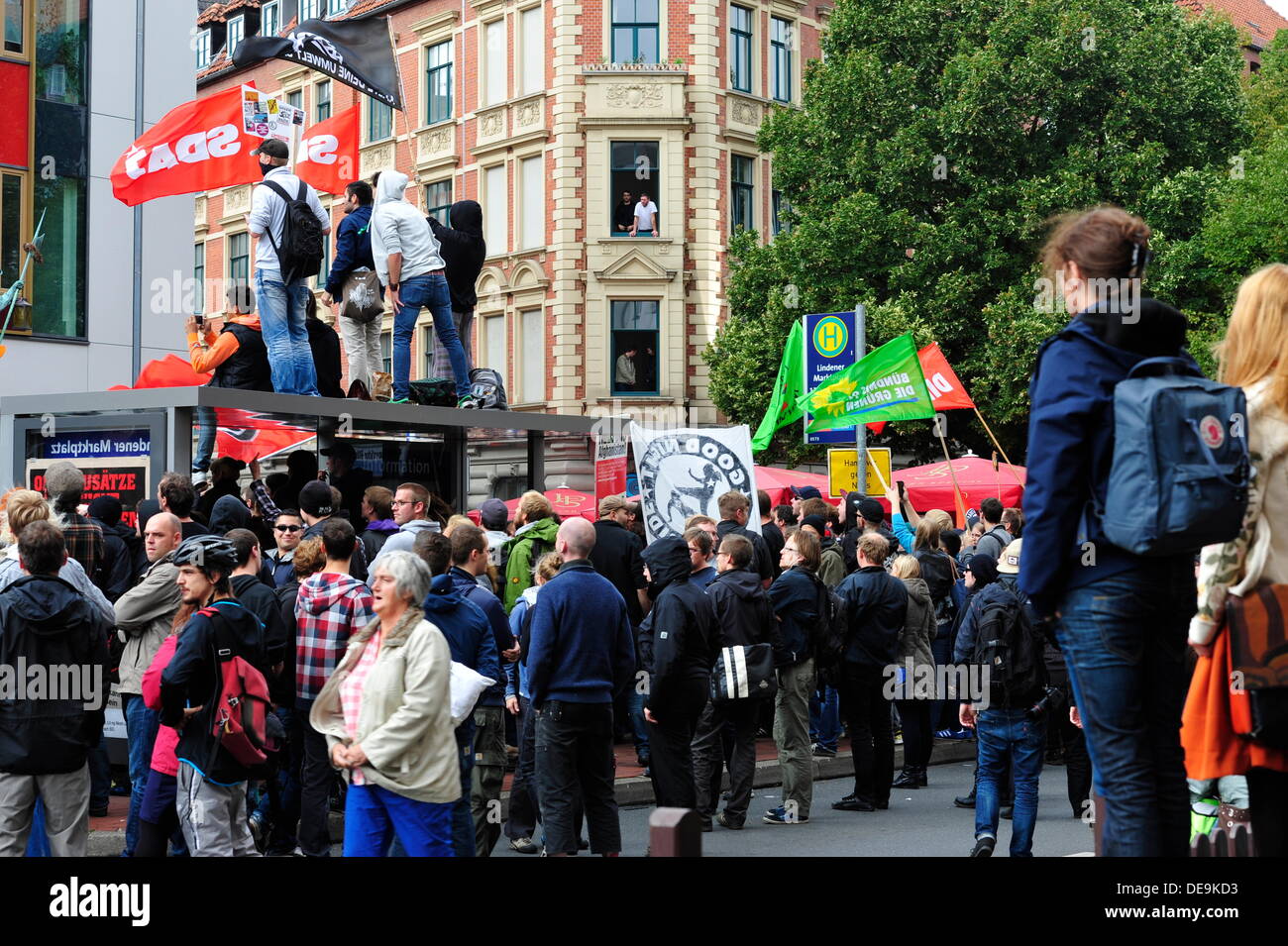 Left Party,die Linke,SPD and anti-fascist supporters protesting against ...