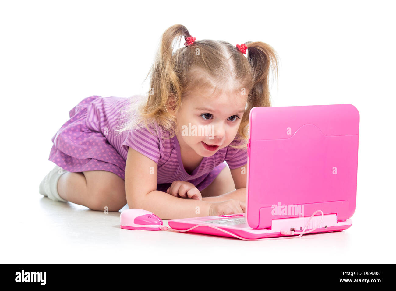 funny child playing with laptop toy Stock Photo - Alamy