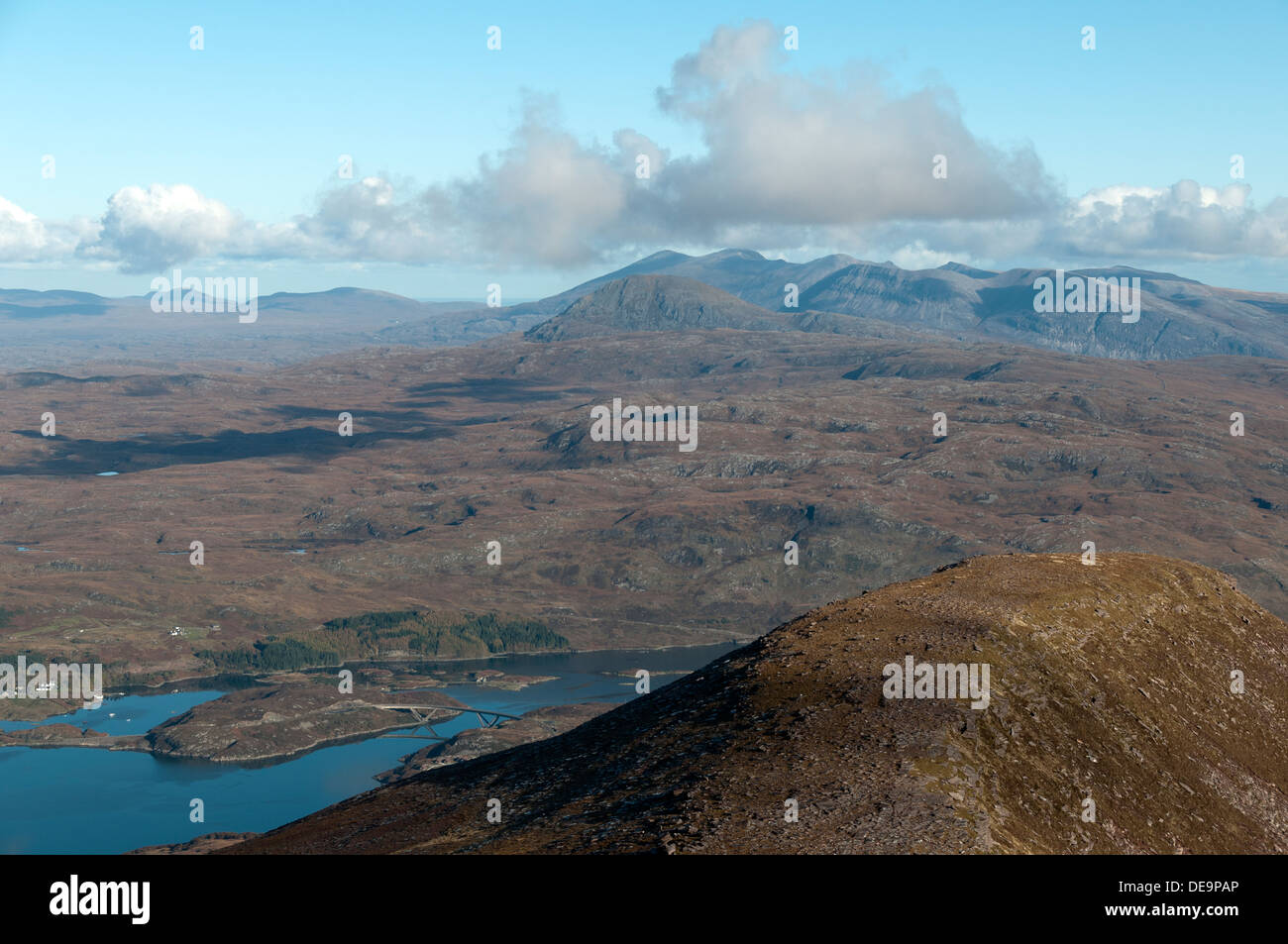 Loch a' Chàirn Bhàin and the Kylesku Bridge from Quinag, Sutherland ...
