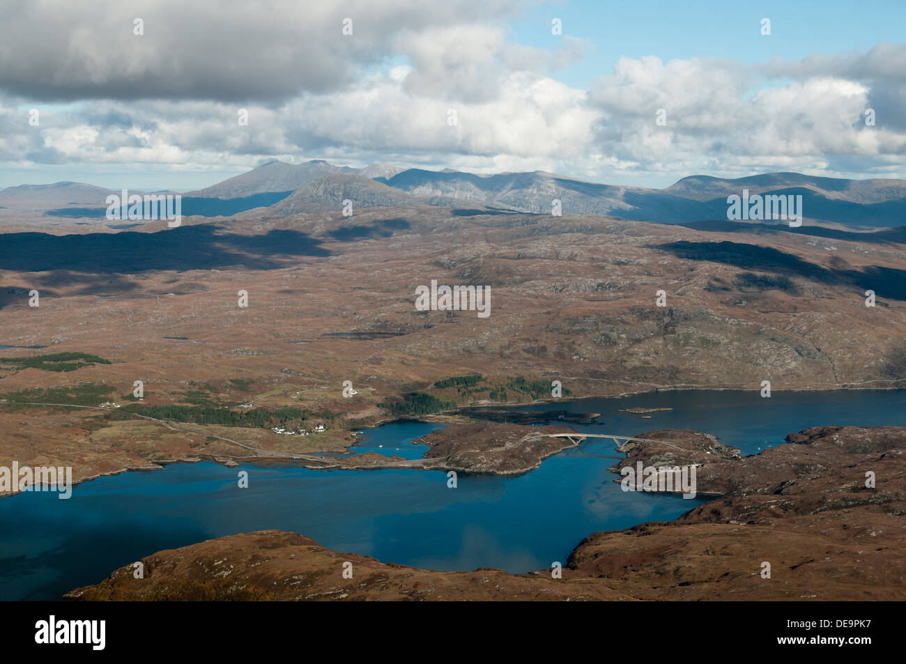 Loch a' Chàirn Bhàin and the Kylesku Bridge from Quinag, Sutherland ...