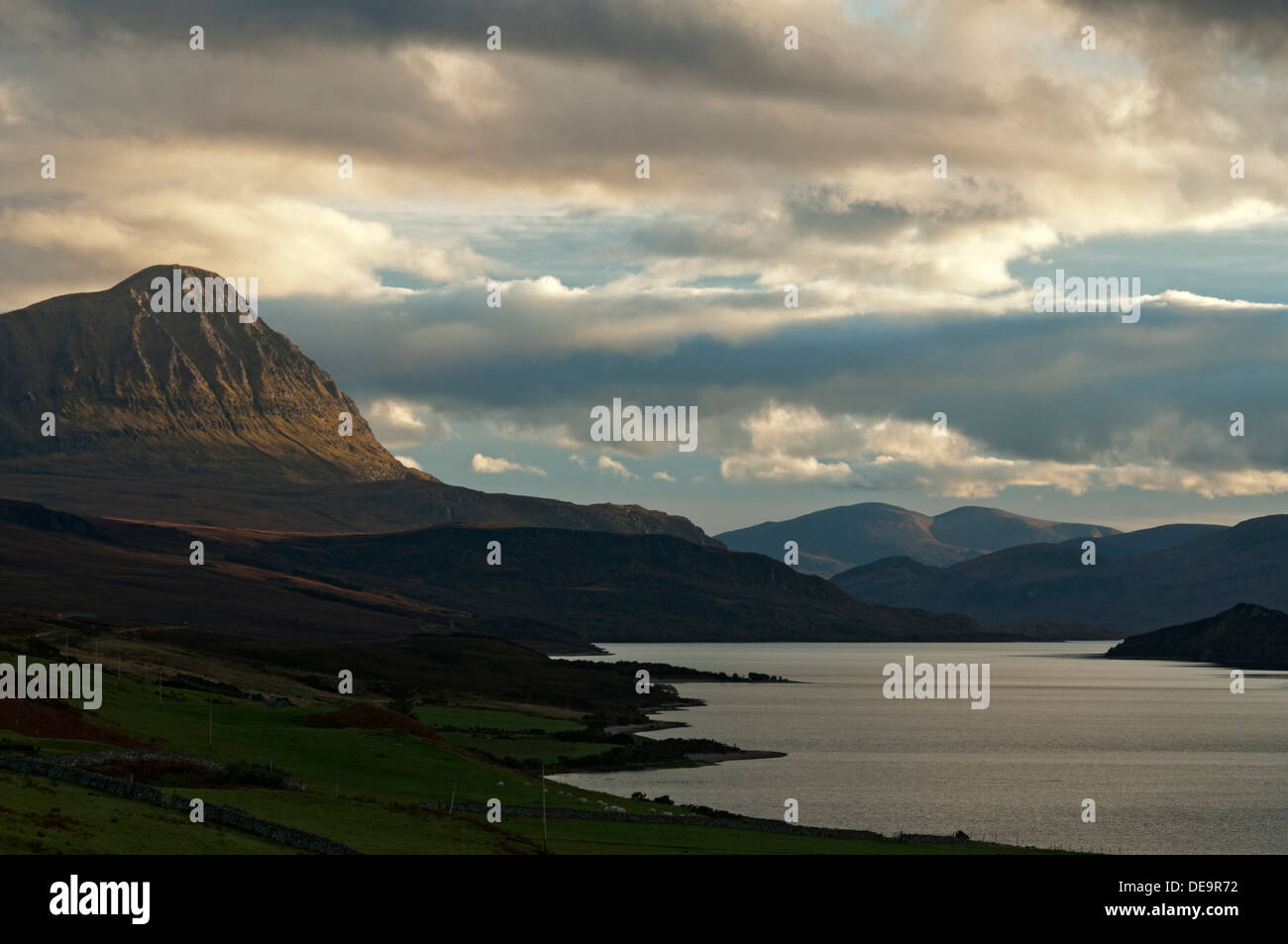 Ben Hope and Loch Hope at sunset, Sutherland, Scotland, UK Stock Photo ...