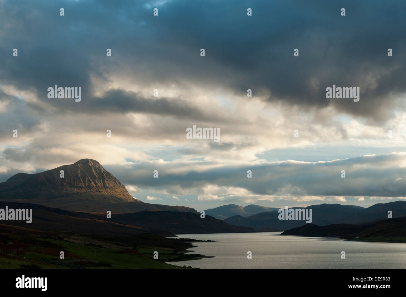Ben Hope and Loch Hope at sunset, Sutherland, Scotland, UK Stock Photo ...