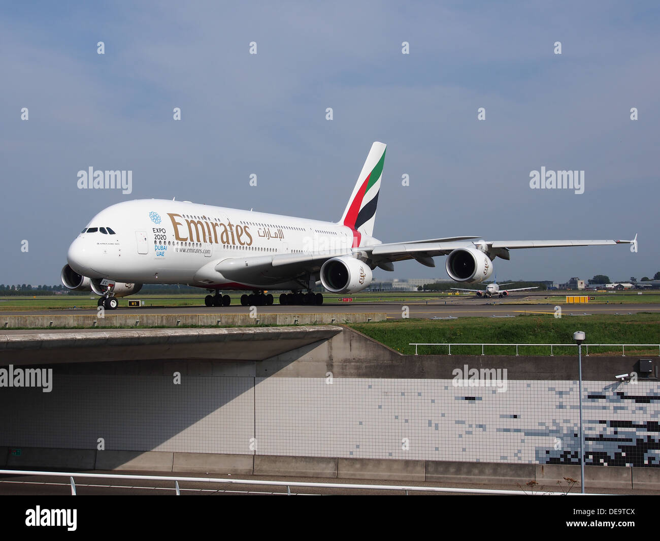 The Emirates Airbus A380-861 (A6-EEC) is taxiing at Schiphol Airport in ...