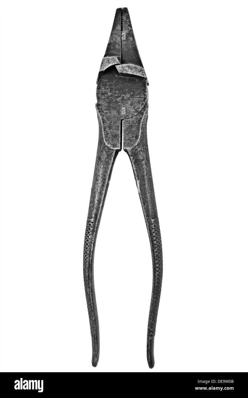 old vintage pliers isolated over white background Stock Photo - Alamy