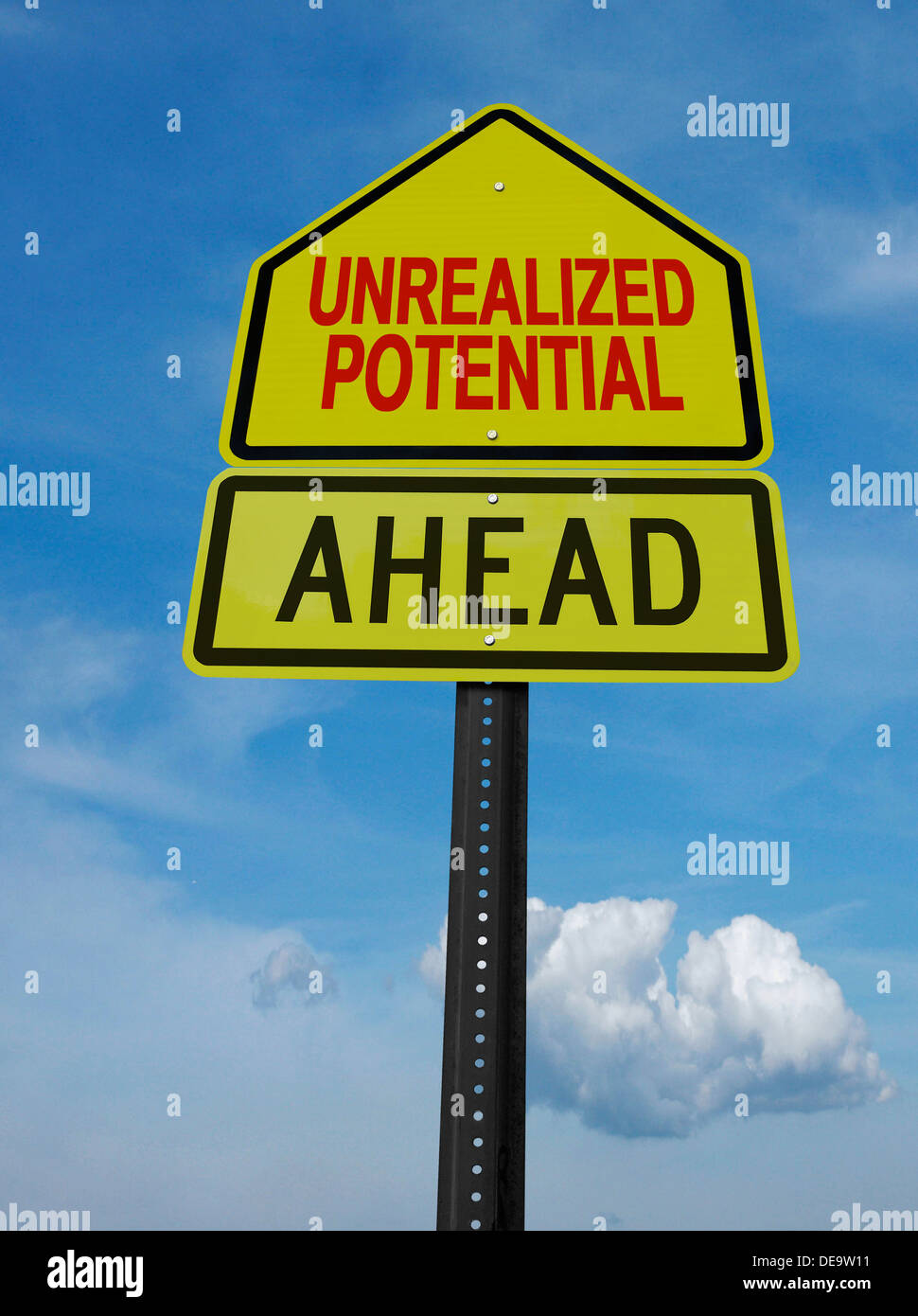 unrealized potential motivational ahead post sign over blue sky Stock ...