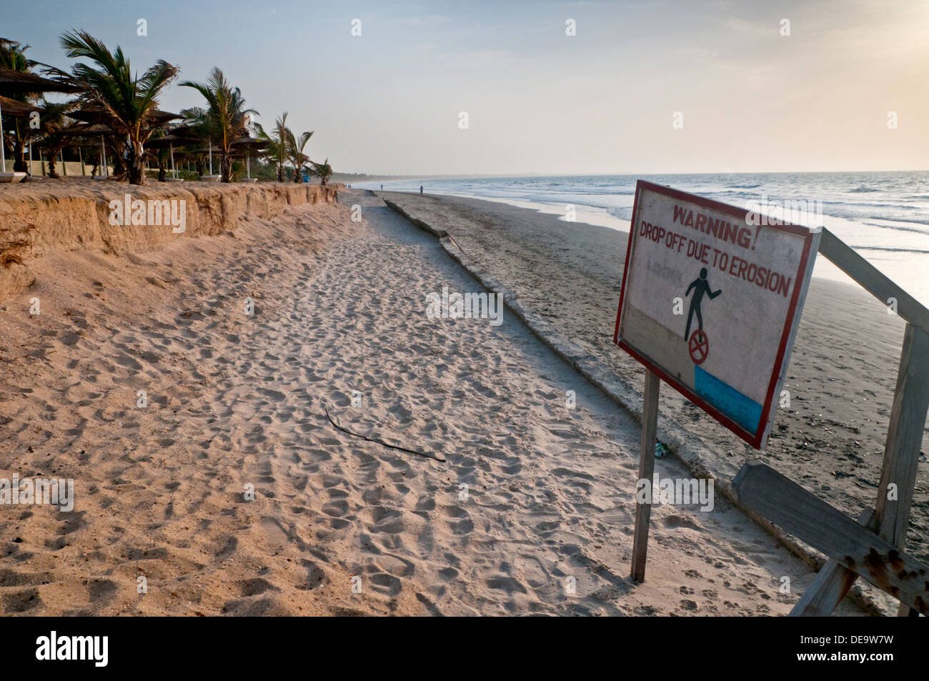 Beach Erosion and Sign, Kololi Beach, The Gambia, West Africa Stock ...