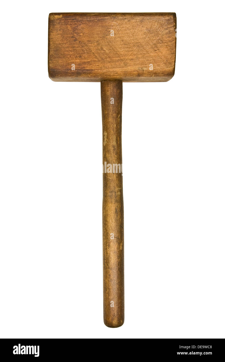 vintage wooden mallet isolated over white background, clipping path ...