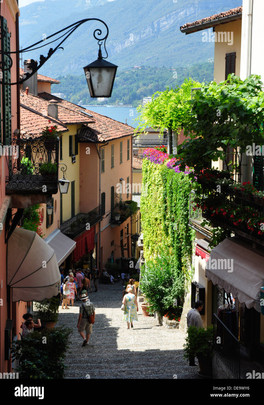 Italy - Lake Como - Bellagio - the Salita Serbelloni - colourful shops ...