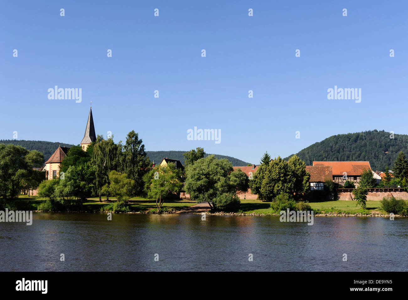 Panoramic view of kleinheubach and grossheubach with river main hi-res ...