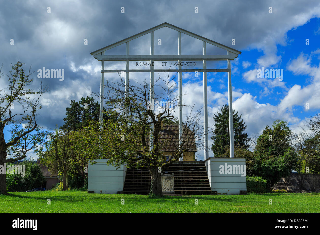 a wooden structure built to show the layout of the Roman forum building ...