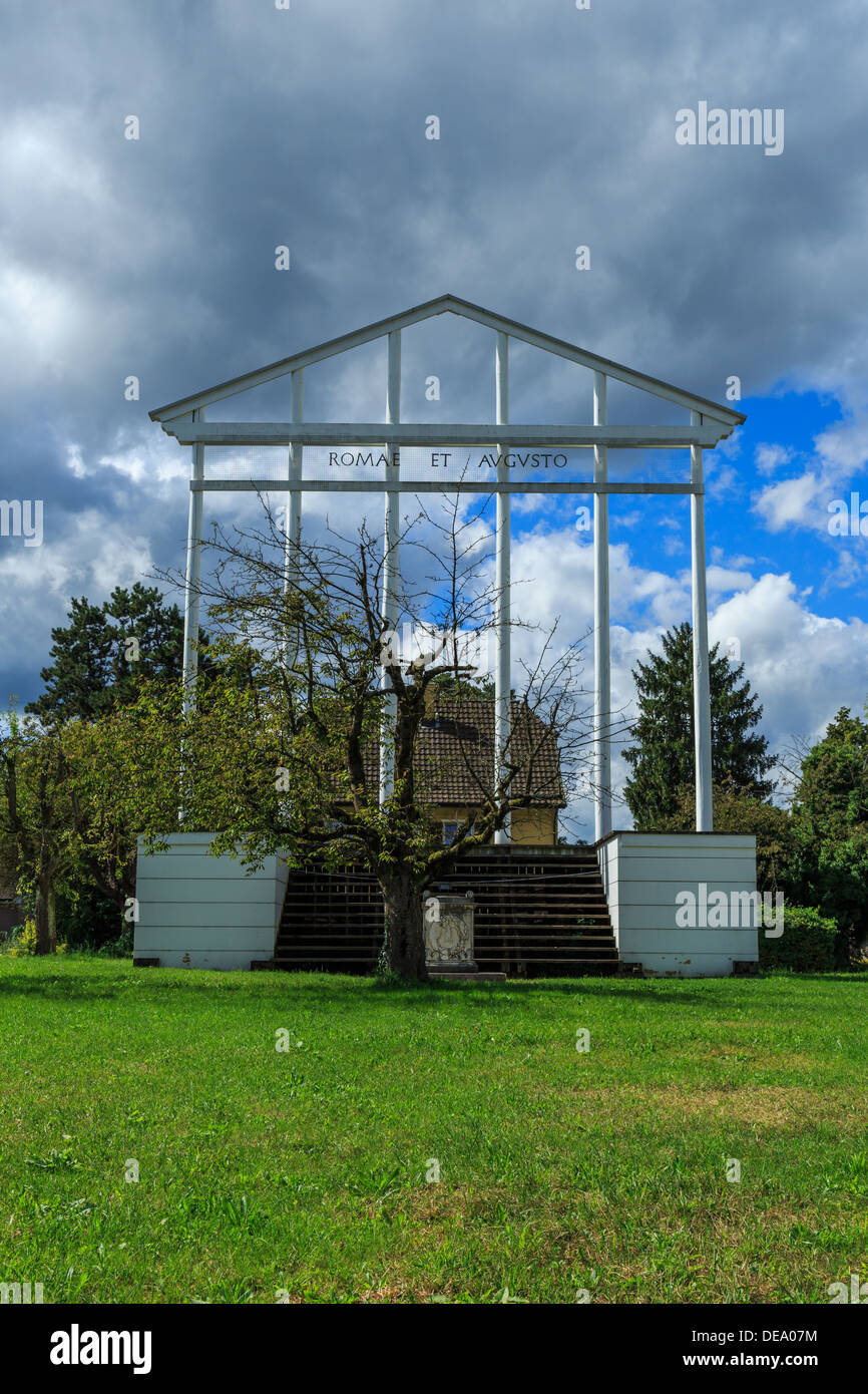 a wooden structure built to show the layout of the Roman forum building ...