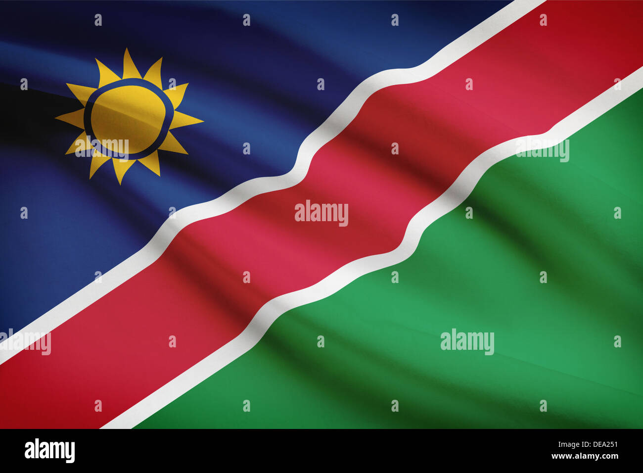 Namibian flag blowing in the wind. Part of a series Stock Photo - Alamy