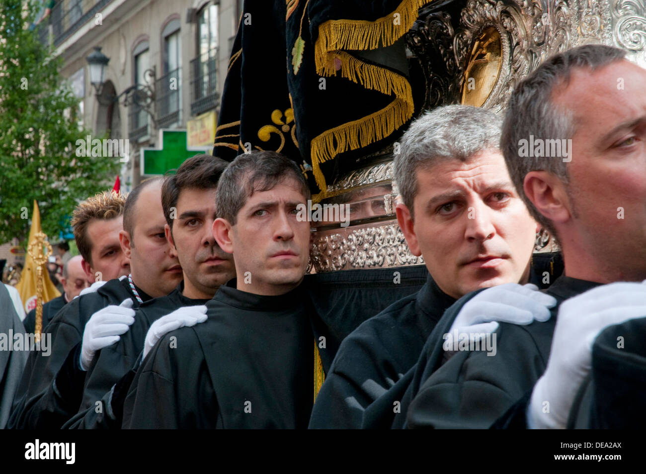 Men carrying the Virgin Mary in a Holy Week procession. Madrid, Spain ...