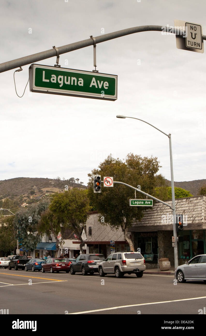 A view of a sign for Laguna Ave in Laguna Beach, California Stock Photo ...
