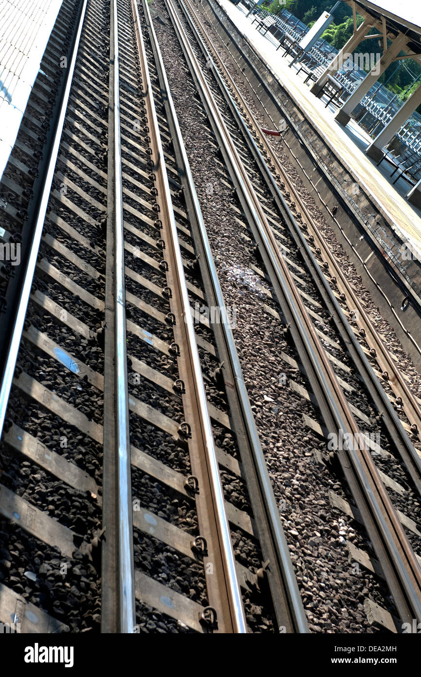 A portion of railway lines going through a station with a portion of ...