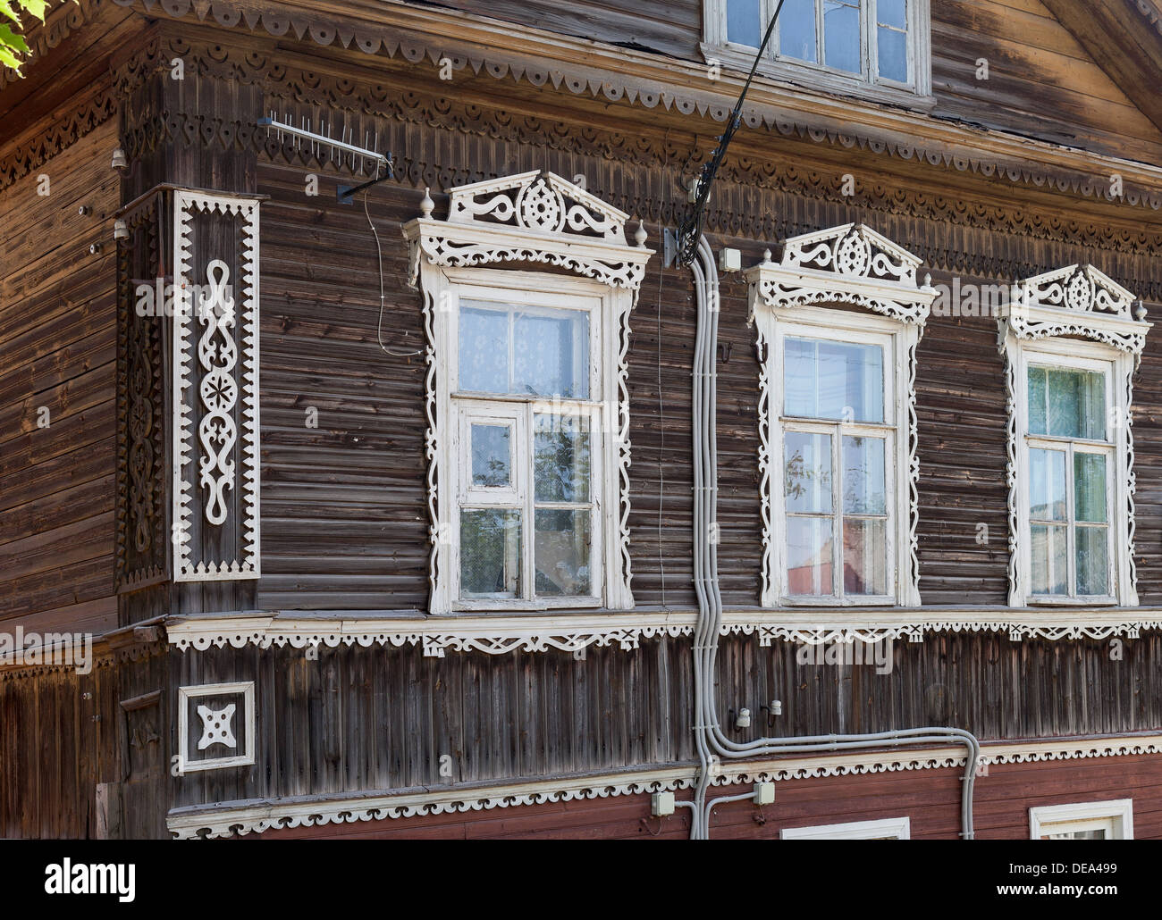 Facade of traditional old wooden house in russian village Stock Photo ...