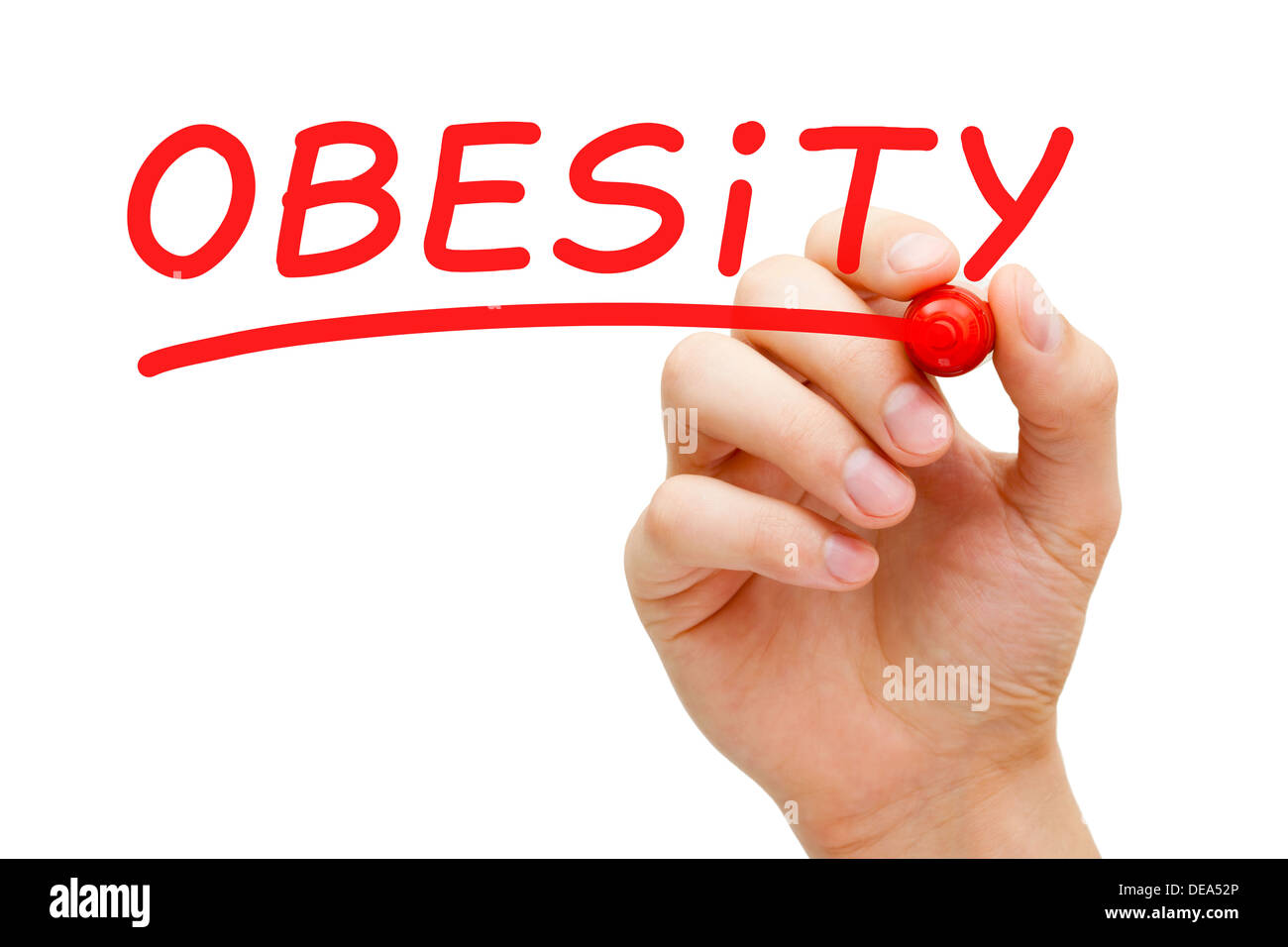 Hand writing Obesity with red marker on transparent wipe board Stock ...