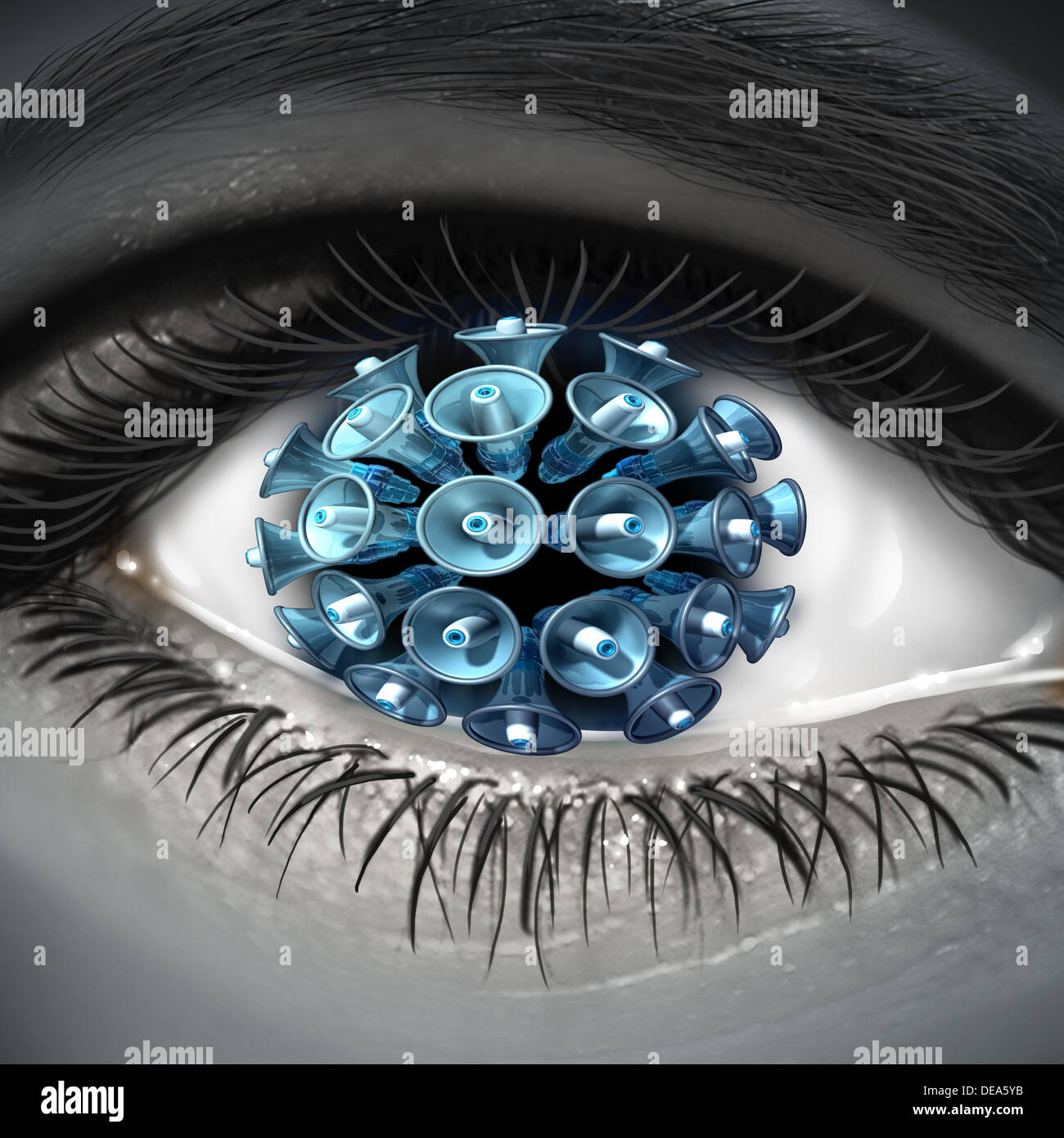 Visual communication with a close up of a human eye with a group of ...