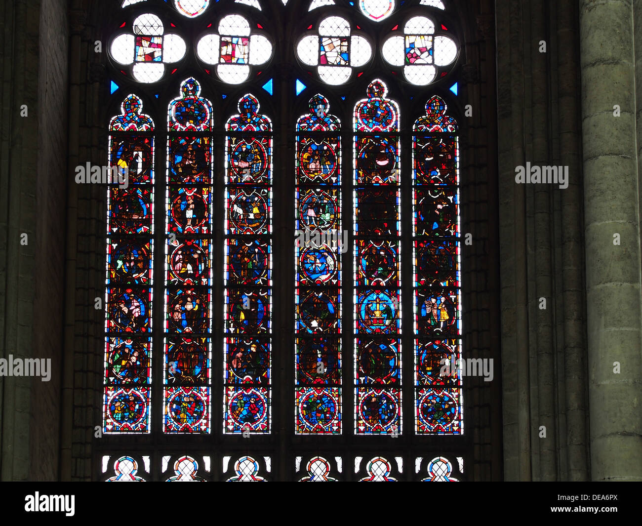 The stained glass windows of Amiens Cathedral are notable examples of ...