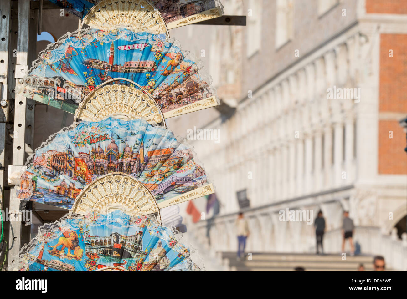 TOURIST HAND FANS FOR SALE OUTSIDE PALAZZO DUCALE, VENICE, ITALY Stock ...