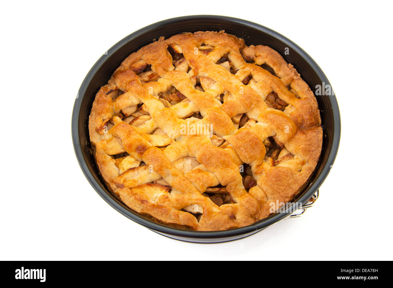Baked apple pie in baking form isolated over white background Stock ...