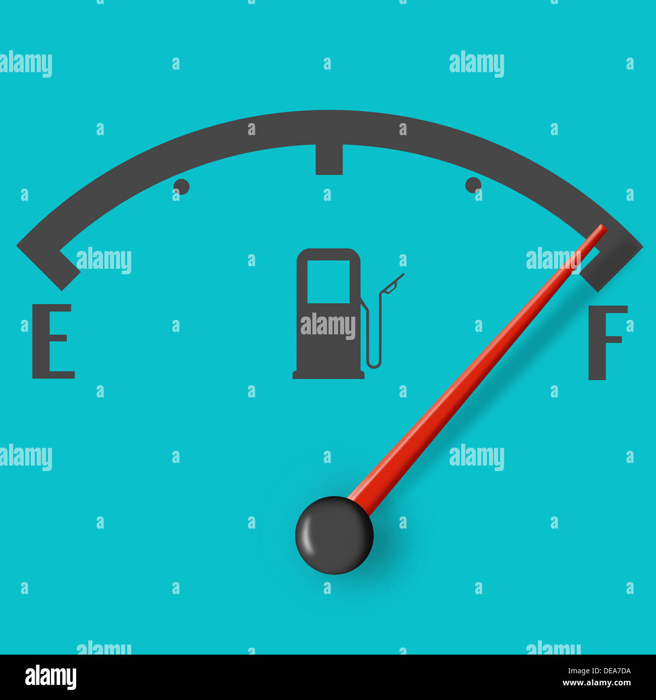 Full fuel sign isolated on blue background with red indicator isolated ...