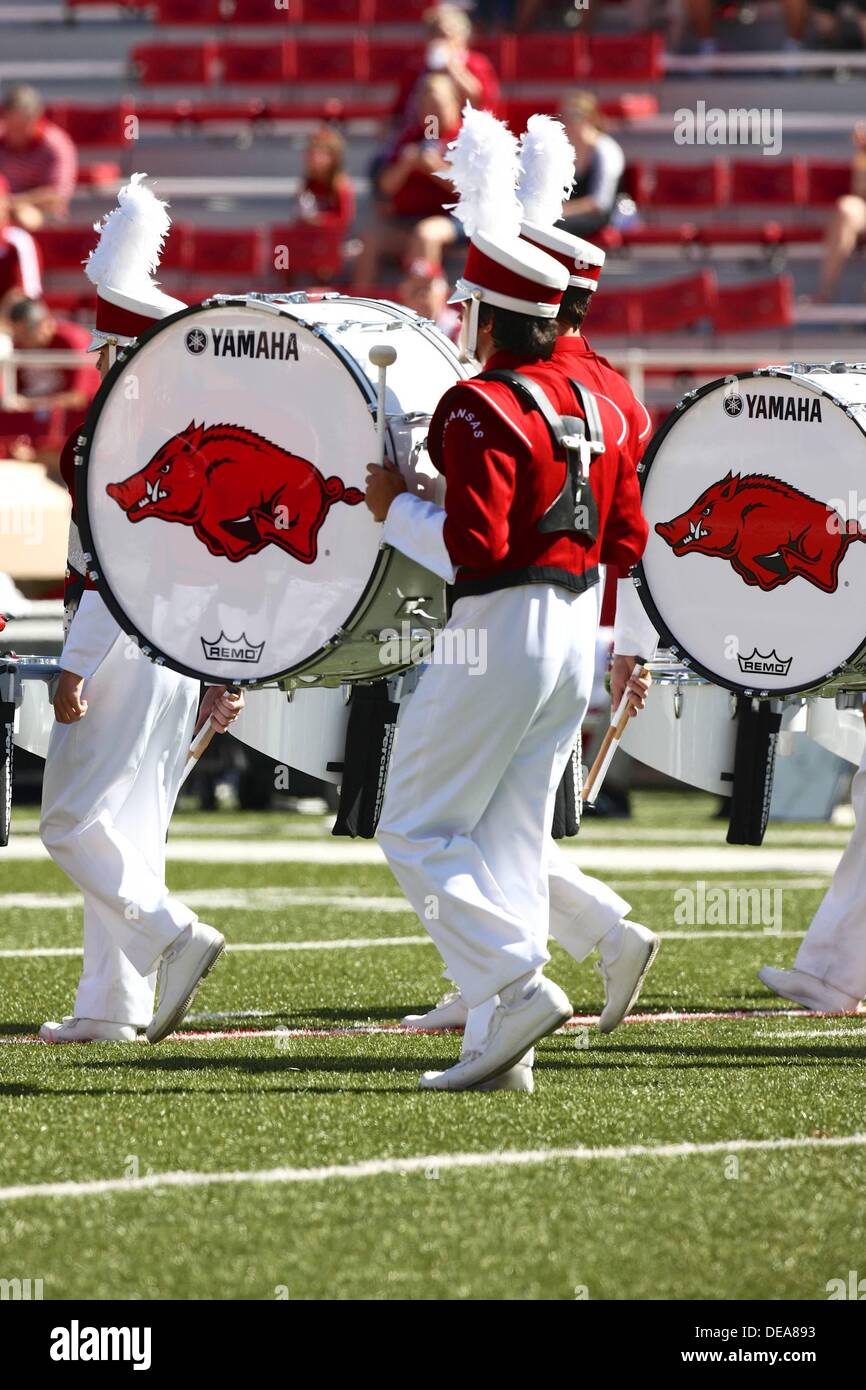 Sept. 14, 2013: The Arkansas Razorback marching band drum line makes ...