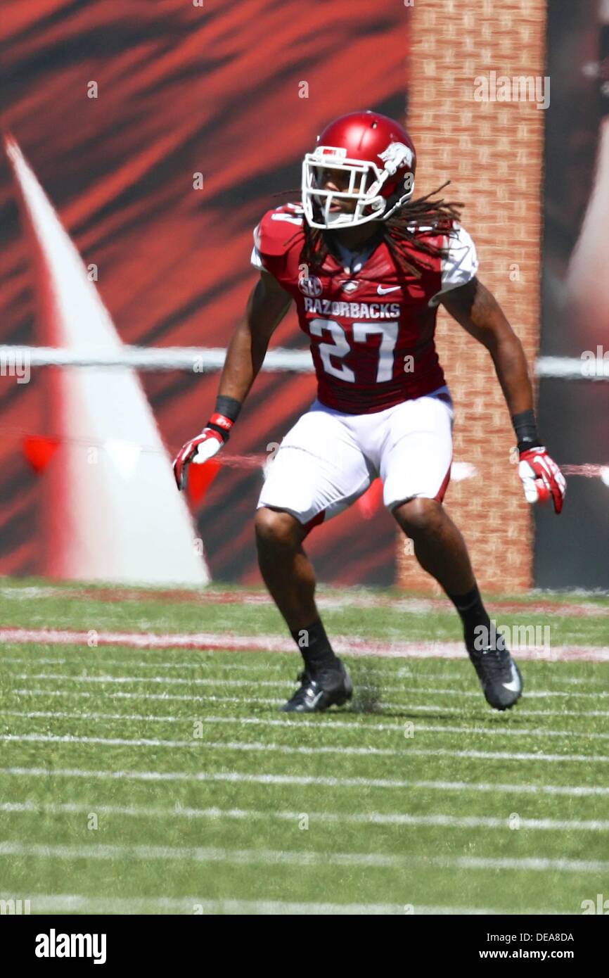 Sept. 14, 2013: Arkansas safety Alan Turner #27 drops into coverage ...